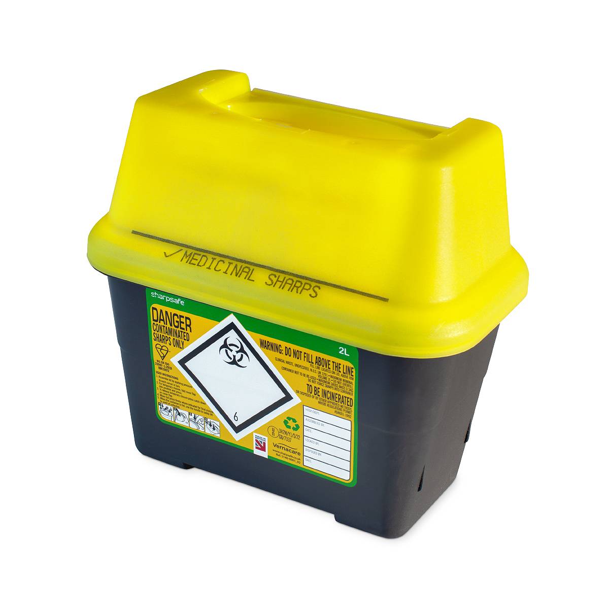 Contenedor de objetos punzantes Sharpsafe amarillo de 2 litros – UKMEDI
